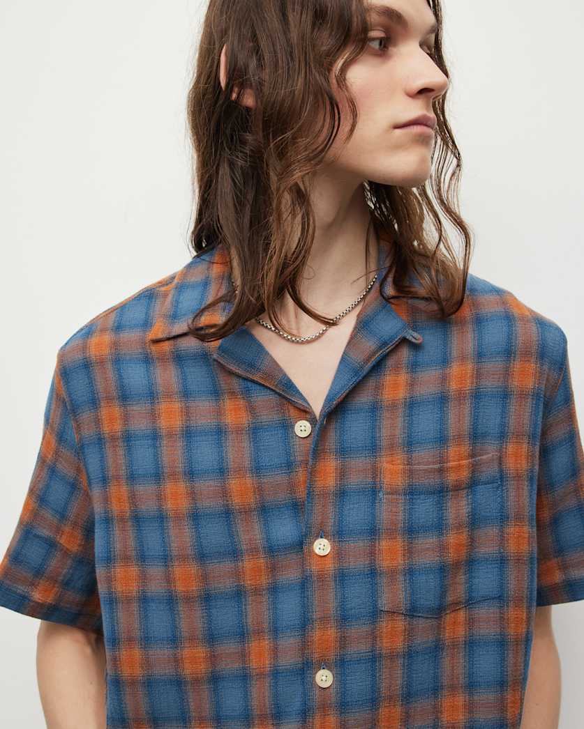 Talaia Camp Collar Checked Relaxed Shirt STILL BLUE | ALLSAINTS